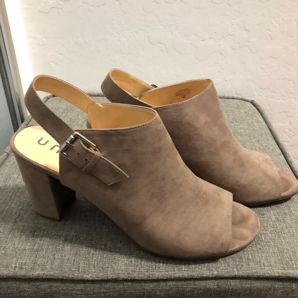 Unisa | Shoes | Taupe Suede Sling Back Open Toe Booties | Poshmark